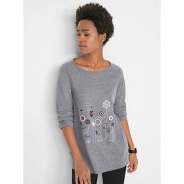 Rundhalsshirt Inspirationen "Shirt", Damen, Gr. 52, steingrau, ecru, bedruckt, 50% Baumwolle, 50% Polyester, gemustert, unifarben, Rundhals, Shirts Rundhalsshirt