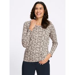 Langarmshirt Inspirationen "Druck-Shirt", Damen, Gr. 52, schoko, braun, bedruckt, 100% Baumwolle, gemustert, mehrfarbig, Rundhals, Shirts Langarmshirt