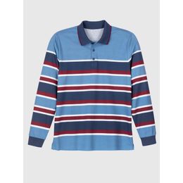 Poloshirt CLASSIC "Langarm-Poloshirt", Herren, Gr. 44/46, mittelblau, dunkelrot, geringelt, 100% Baumwolle, gemustert, gestreift, mehrfarbig, Shirts