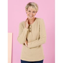 Fleeceshirt Classic Basics "Fleece-Shirt", Damen, Gr. 44, sand, 100% Polyester, unifarben, Rundhals, Shirts