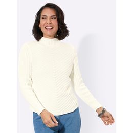 Stehkragenpullover Casual Looks "Stehkragen-Pullover", Damen, Gr. 50, ecru, 100% Baumwolle, unifarben, Pullover Stehkragenpullover