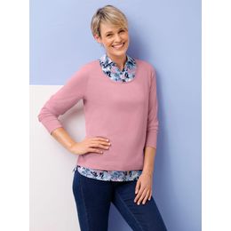 2-in-1-Langarmshirt Classic Basics "2-in-1-Shirt", Damen, Gr. 38, rosa (altrosa), 100% Baumwolle, gebl&uuml;mt, gemustert, mehrfarbig, Rundhals, Shirts