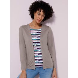 2-in-1-Shirt Classic Basics "Shirt", Damen, Gr. 38, taupe, 100% Baumwolle, gemustert, gestreift, mehrfarbig, Rundhals, Shirts 2-in-1 Shirt