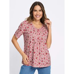 Kurzarmshirt Classic Basics "Kurzarm-Shirt", Damen, Gr. 42, hortensie, fuchsia, bedruckt, 100% Baumwolle, gebl&uuml;mt, gemustert, mehrfarbig, Rundhals, Shirts