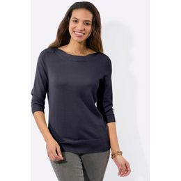 3/4 Arm-Pullover Casual Looks "3/4-Arm-Pullover", Damen, Gr. 52, marine, 100% Baumwolle, unifarben, Pullover