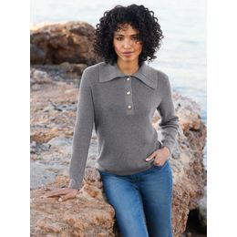 Strickpullover Heine "Pullover", Damen, Gr. 38, grau, meliert, 50% Baumwolle, 50% Polyacryl, unifarben, Pullover Strickpullover