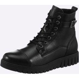 Schn&uuml;rstiefelette Heine, Damen, Gr. 35, schwarz, Glattleder, Leder, Rindsleder, Schuhe Schn&uuml;rstiefelette