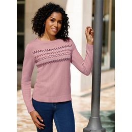 Strickpullover Classic Basics "Langarm-Pullover", Damen, Gr. 52, hortensie, burgund, gemustert, 100% Polyacryl, gemustert, mehrfarbig, Pullover Strickpullover