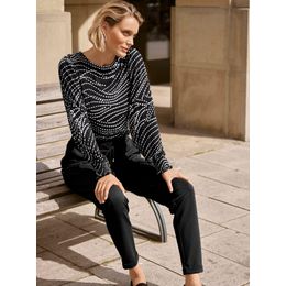 Langarmbluse Inspirationen, Damen, Gr. 40, schwarz, wei&szlig;, bedruckt, 100% Polyester, gemustert, Rundhals, Blusen