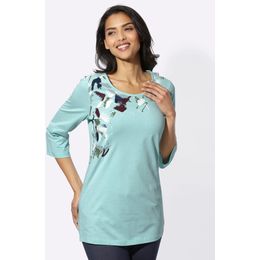 3/4-Arm-Shirt "Longshirt", Damen, Gr. 38, mint, 100% Baumwolle, gemustert, mehrfarbig, Rundhals, Shirts 3/4-Arm-Shirt