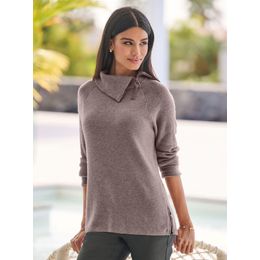 Strickpullover Heine "Pullover", Damen, Gr. 38, dunkeltaupe, meliert, 52% Polyamid, 42% Viskose, 3% Wolle, 3% Kaschmir, meliert, unifarben, Pullover Strickpullover