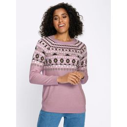 Norwegerpullover Classic Basics "Pullover", Damen, Gr. 46, mauve, ecru, gemustert, 100% Polyacryl, gemustert, mehrfarbig, Pullover Norwegerpullover