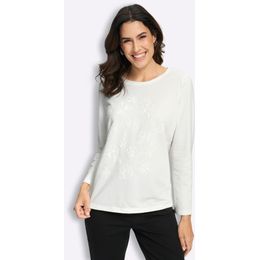 Sweatshirt Inspirationen, Damen, Gr. 36, ecru, 50% Baumwolle, 50% Polyester, gebl&uuml;mt, gemustert, Rundhals, Sweatshirts Sweatshirt