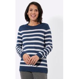 Rundhalspullover Casual Looks "Pullover", Damen, Gr. 40, jeansblau, ecru, 50% Baumwolle, 50% Polyacryl, gemustert, gestreift, mehrfarbig, Pullover Rundhalspullover