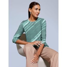 CR&Eacute;ATION L 3/4-Arm-Shirt CREATION L "Shirt", Damen, Gr. 50, jade, salbei, bedruckt, 95% Viskose, 5% Elasthan, gemustert, Rundhals, Shirts 3/4-Arm-Shirt