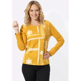 Rundhalsshirt Classic Basics "Rundhals-Shirt", Damen, Gr. 46, ocker, vanille, bedruckt, 100% Baumwolle, gebl&uuml;mt, gemustert, mehrfarbig, Rundhals, Shirts Rundhalsshirt