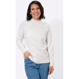 Stehkragenpullover Casual Looks "Stehkragen-Pullover", Damen, Gr. 40, wei&szlig; (ecru), 50% Viskose, 28% Polyester, 22% Polyamid, meliert, unifarben, Pullover Stehkragenpullover