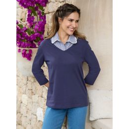 Blusentop Classic Basics, Damen, Gr. 1, blau (marine, wei&szlig;, kariert), 65% Polyester, 35% Baumwolle, gemustert, kariert, mehrfarbig, Blusen Blusentop