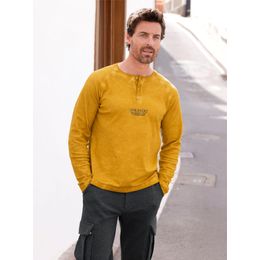 Langarmshirt Marco Donati "Langarm-Shirt", Herren, Gr. 52/54, gelb (ocker), 100% Baumwolle, gemustert, Rundhals, Shirts Langarmshirt