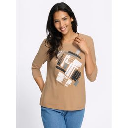 3/4-Arm-Shirt Classic Basics "3/4-Arm-Shirt", Damen, Gr. 38, beige (camel, ecru), 100% Baumwolle, bedruckt, gemustert, mehrfarbig, Rundhals, Shirts 3/4-Arm-Shirt