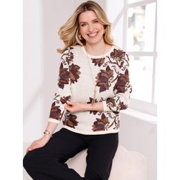 Rundhalspullover Classic Basics "Pullover", Damen, Gr. 42, bunt (elfenbein, schoko, gemustert), 100% Polyacryl, 0% metallisierte Fasern, gebl&uuml;mt, gemustert, mehrfarbig, Pullover Rundhalspullover