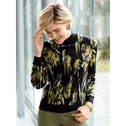 Stehkragenpullover Classic Basics "Jacquard-Pullover", Damen, Gr. 52, schwarz, ocker, gemustert, 100% Polyacryl, gemustert, mehrfarbig, Pullover Stehkragenpullover