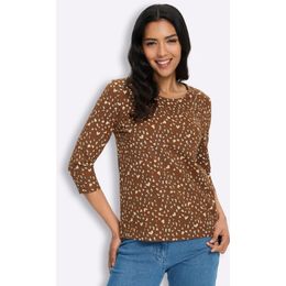3/4-Arm-Shirt Classic Basics "3/4-Arm-Shirt", Damen, Gr. 42, braun (schoko, sand, bedruckt), 100% Baumwolle, gemustert, mehrfarbig, Rundhals, Shirts 3/4-Arm-Shirt