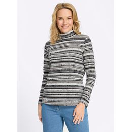 Stehkragenshirt Classic Basics "Rundhals-Shirt", Damen, Gr. 42, schwarz, ecru, bedruckt, 100% Baumwolle, gemustert, gestreift, mehrfarbig, Shirts Stehkragenshirt