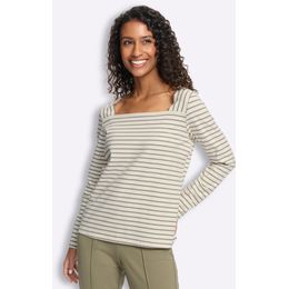 Langarmshirt Heine "Ringelshirt", Damen, Gr. 38, champagner, taupe, geringelt, 95% Baumwolle, 5% Elasthan, bedruckt, gemustert, gestreift, mehrfarbig, eckiger Ausschnitt, Shirts Langarmshirt