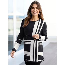 Longpullover Classic Basics "Longpullover", Damen, Gr. 42, schwarz, wei&szlig;, gemustert, 100% Polyacryl, gemustert, mehrfarbig, Pullover Longpullover