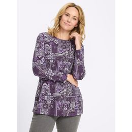 Longshirt Classic Basics "Longshirt", Damen, Gr. 42, aubergine, lila, bedruckt, 100% Baumwolle, gemustert, mehrfarbig, Rundhals, Shirts Longshirt