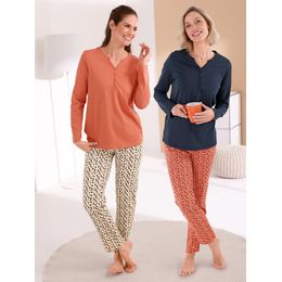 w&auml;schepur Schlafanzug W&Auml;SCHEPUR, Damen, Gr. 40/42, apricot, papaya, eisblau, orchidee, 100% Baumwolle, Homewear-Sets Schlafanzug