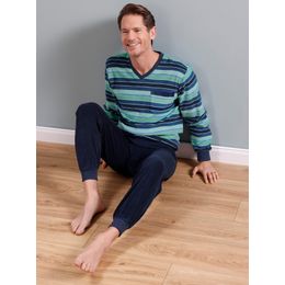 Schlafanzug COMTE, Herren, Gr. 48/50, marine, aquamarin, gestreift, 80% Baumwolle, 20% Polyester, Homewear-Sets Schlafanzug