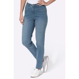 Bequeme Jeans Classic Basics, Damen, Gr. 23, Kurzgr&ouml;&szlig;en, blau, bleached, 81% Baumwolle, 17% Polyester, 2% Elasthan, unifarben, lang, Jeans
