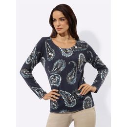 CR&Eacute;ATION L Strickpullover CREATION L "Druck-Pullover", Damen, Gr. 36, blau (marine, bedruckt), 50% Viskose, 28% Polyester, 22% Polyamid, Paisley, bedruckt, gemustert, mehrfarbig, Pullover Strickpullover