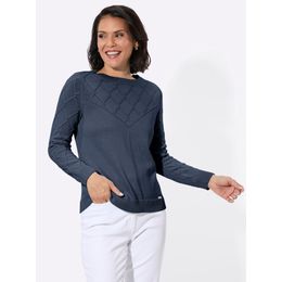 Strickpullover Casual Looks "U-Boot-Pullover", Damen, Gr. 38, dunkelblau, 100% Baumwolle, unifarben, Pullover Strickpullover