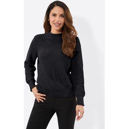 Stehkragenpullover Inspirationen "Stehkragen-Pullover", Damen, Gr. 44, schwarz, 100% Baumwolle, unifarben, Pullover Stehkragenpullover