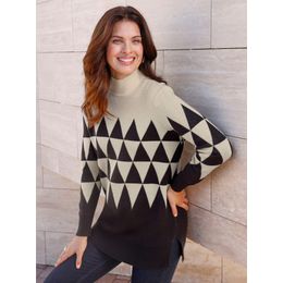 Longpullover Classic Basics "Longpullover", Damen, Gr. 42, sand, schwarz, gemustert, 100% Polyacryl, gemustert, mehrfarbig, Pullover Longpullover