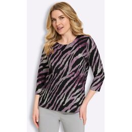 3/4-Arm-Shirt Classic Basics "Druck-Shirt", Damen, Gr. 42, lila (burgund, schwarz, bedruckt), 100% Baumwolle, gemustert, mehrfarbig, Rundhals, Shirts 3/4-Arm-Shirt