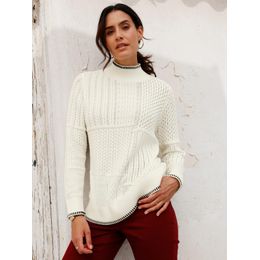 Stehkragenpullover Inspirationen "Stehkragen-Pullover", Damen, Gr. 38, wei&szlig; (champagner, gemustert), 50% Baumwolle, 50% Polyacryl, gemustert, Pullover Stehkragenpullover