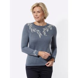 Rundhalspullover Classic Basics "Stehkragen-Pullover", Damen, Gr. 44, blau (mittelblau, meliert), 100% Polyacryl, gemustert, Pullover Rundhalspullover