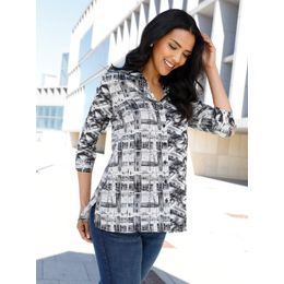 Classic Basics Damen Longbluseecru, schwarz, bedruckt, Gr. 50, gemustert, kariert, mehrfarbig, 100% Polyester, Blusen