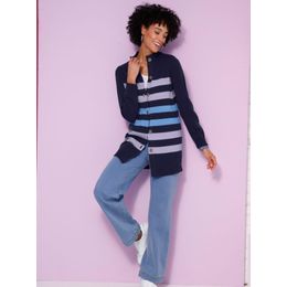 Longstrickjacke Classic Basics, Damen, Gr. 44, marine, lavendel, 100% Polyacryl, gemustert, gestreift, mehrfarbig, Strickjacken Longstrickjacke