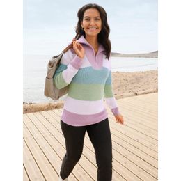 Strickpullover Casual Looks "Troyer-Pullover", Damen, Gr. 40, ros&eacute;, ecru, geringelt, 50% Baumwolle, 50% Polyacryl, gemustert, gestreift, mehrfarbig, Pullover Strickpullover