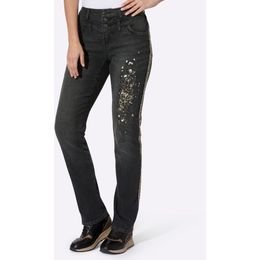 Bequeme Jeans Heine, Damen, Gr. 44, Normalgr&ouml;&szlig;en, schwarz denim, 99% Baumwolle, 1% Elasthan, bedruckt, gemustert, lang, Jeans