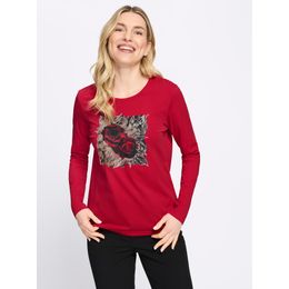 Langarmshirt Classic Basics "Langarm-Shirt", Damen, Gr. 48, rot, 100% Baumwolle, gebl&uuml;mt, gemustert, mehrfarbig, Rundhals, Shirts Langarmshirt