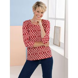 3/4-Arm-Shirt Classic Basics "3/4-Arm-Shirt", Damen, Gr. 38, rot (kirsche, rosenquarz, bedruckt), 100% Baumwolle, gemustert, Rundhals, Shirts 3/4-Arm-Shirt