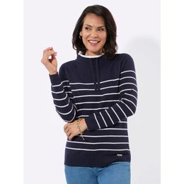 Stehkragenpullover Casual Looks "Stehkragen-Pullover", Damen, Gr. 36, marine, ecru, geringelt, 50% Viskose, 25% Polyester, 25% Polyamid, gemustert, gestreift, mehrfarbig, Pullover Stehkragenpullover