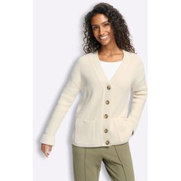 Strickjacke Heine, Damen, Gr. 34, ecru, 100% Baumwolle, unifarben, Strickjacken Strickjacke