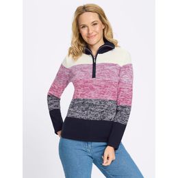 Strickpullover Classic Basics "Troyer-Pullover", Damen, Gr. 42, magenta, marine, gemustert, 100% Polyacryl, gemustert, gestreift, mehrfarbig, meliert, Pullover Strickpullover